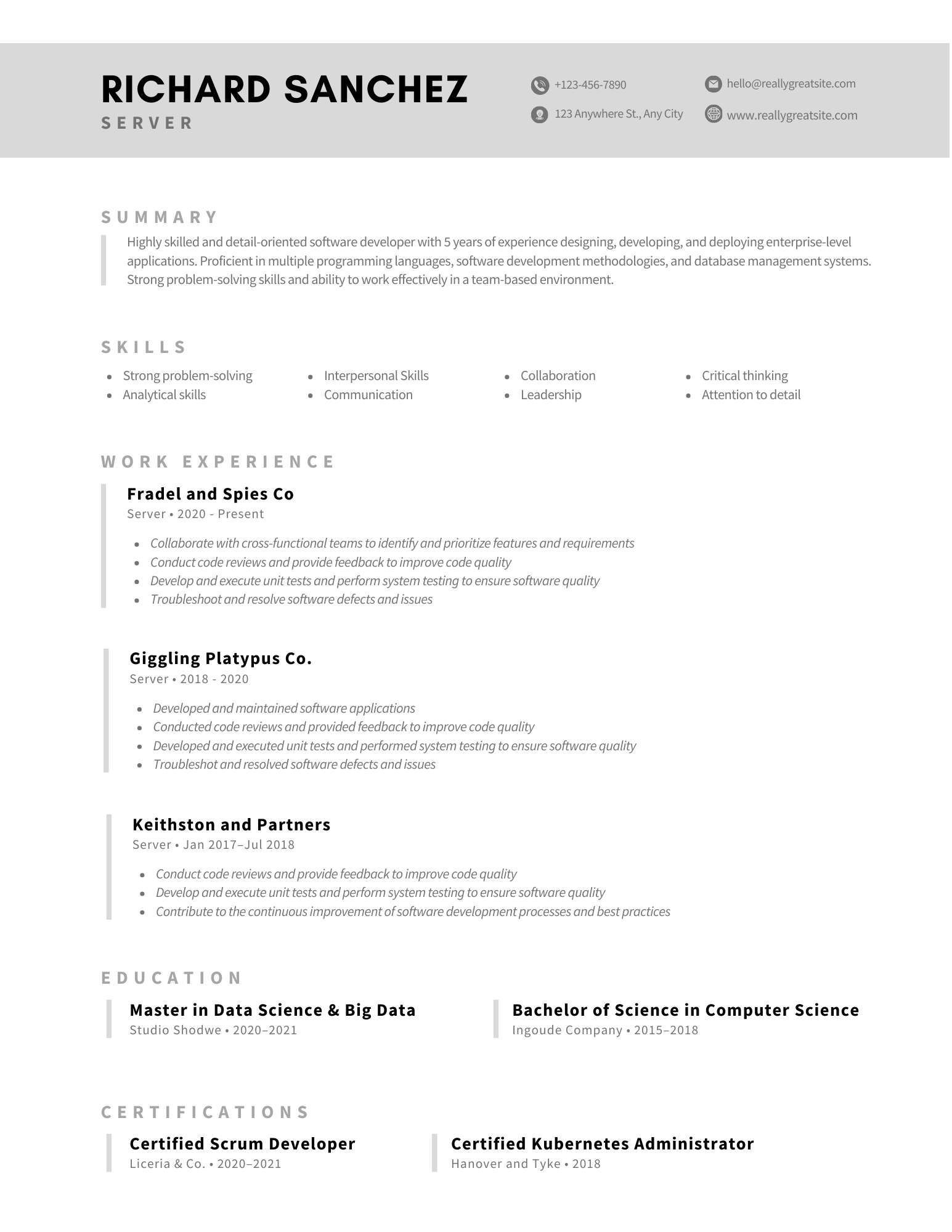Resume Examples For A Server - Ultimate Writing Guide For 2023 | Resume ...